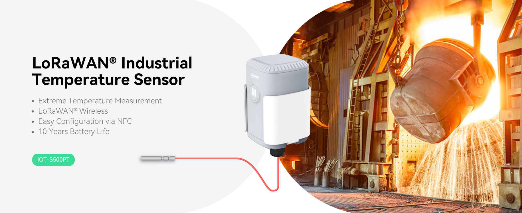 LoRaWAN Wireless Industrial Temperature Sensor with Range from -200 to ...