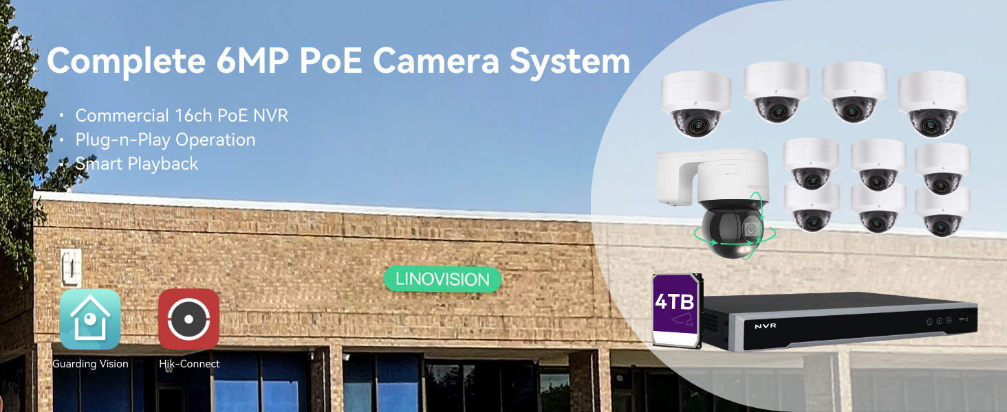 16CH 4K PoE IP Camera System,(10)6MP PoE Cameras with (1)PT Dome Camer ...