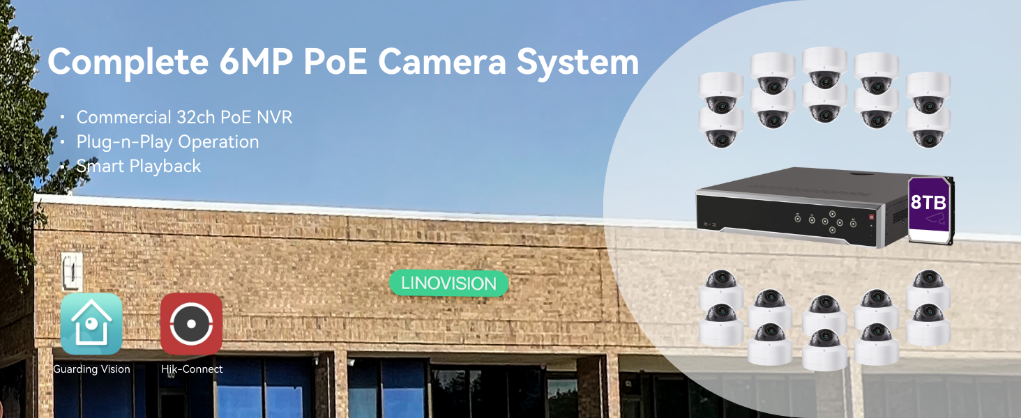 32CH 4K PoE IP Security Camera System, 20*6MP Dome Cameras, 8TB HDD ...