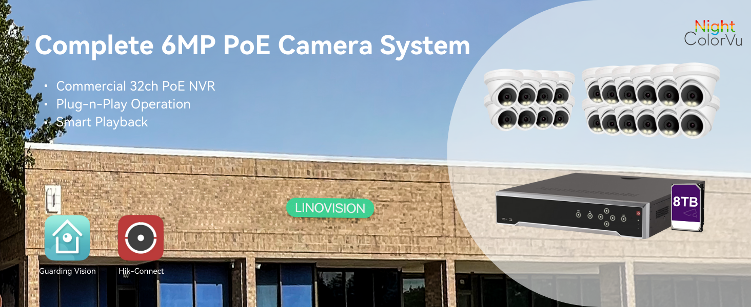 32CH 4K PoE IP Camera System with 20*6MP Night Color Vu Cameras, 8TB H ...