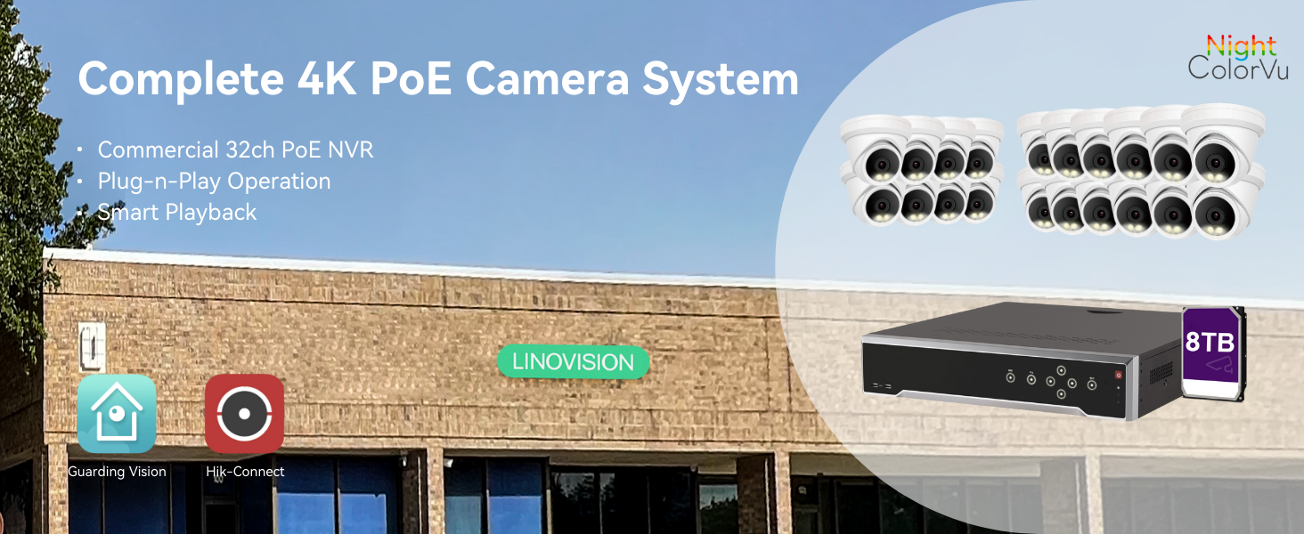 32CH PoE IP Camera System with 20*4K Night ColorVu Turret Cameras, 8TB ...