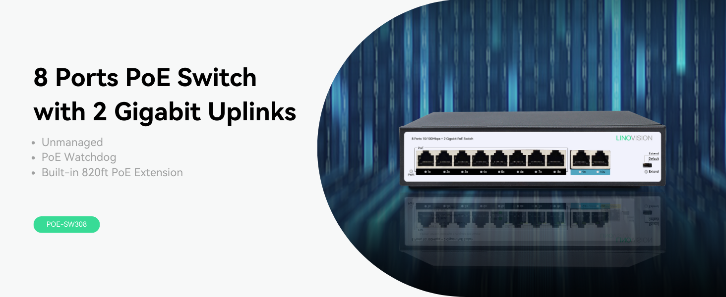 (POE-SW308) 8 Ports POE Switch with 2 Gigabit Uplink, 802.3af/at Stand ...